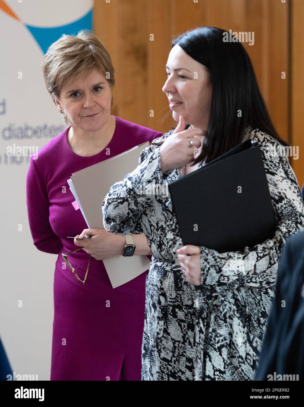 Edinburgh, Scotland, UK. 22 March 2023.PICTURED: (L) Monica Lennon MSP ...