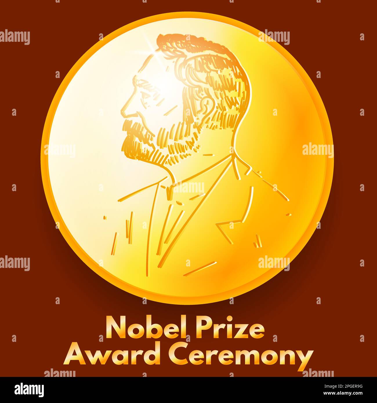 Gold Nobel Prize on a burgundy background. Honorable Achievement in the Field of Scientific ...