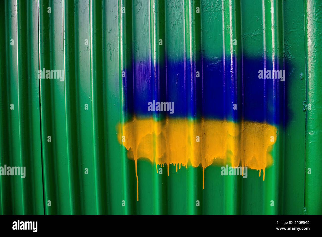 National flag and logo of Ukraine painted by partisans during the ...