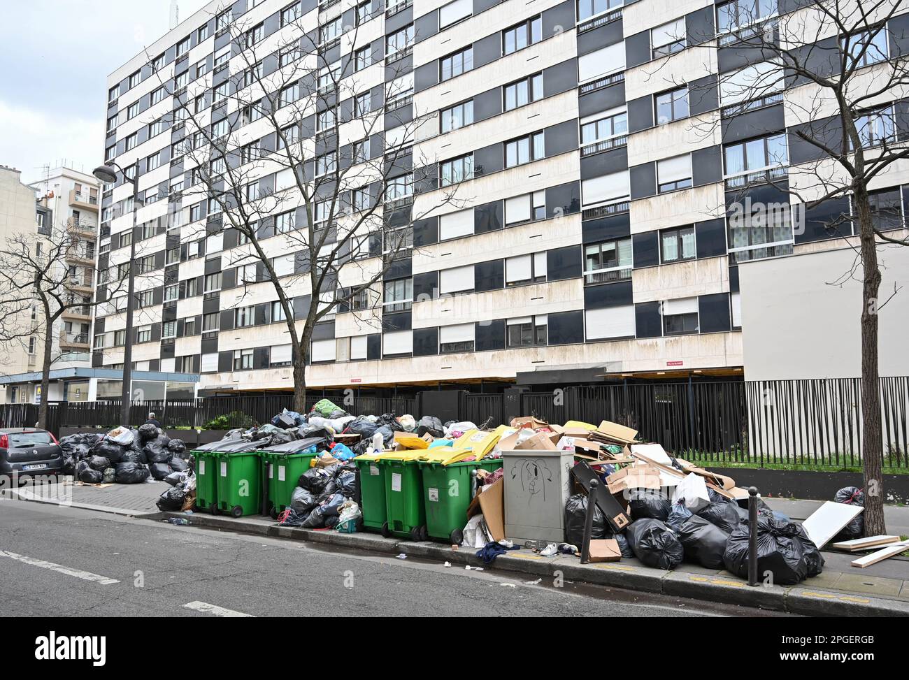 Paris, France. 22nd Mar, 2023. Illustration and view of the garbage ...