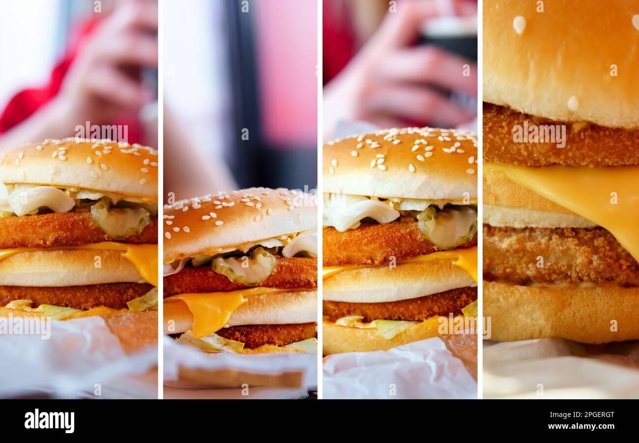 Fast food banner containing an array of delectable burger delicacies ...