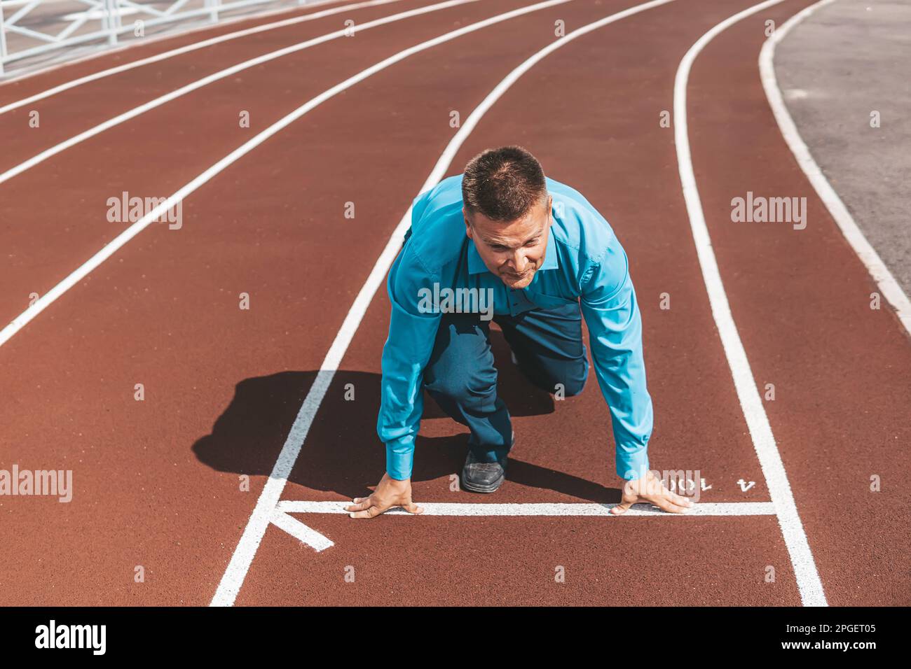 Start Concept. Top view of a Man on Start Line, Get Ready for New ...