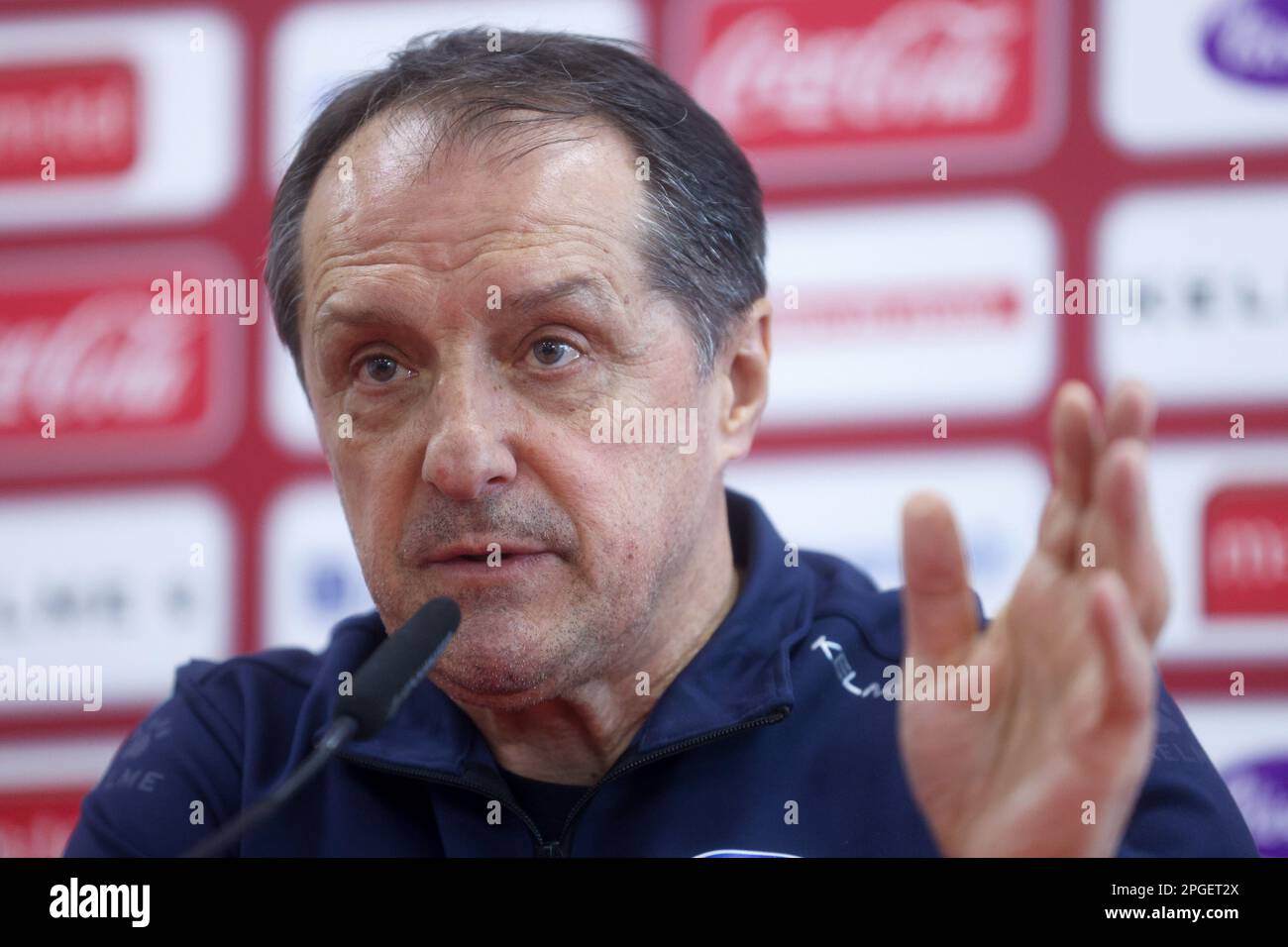 Head Coach of Bosnia and Herzegovina Faruk Hadzibegic speaks on a press conference at Bilino ...