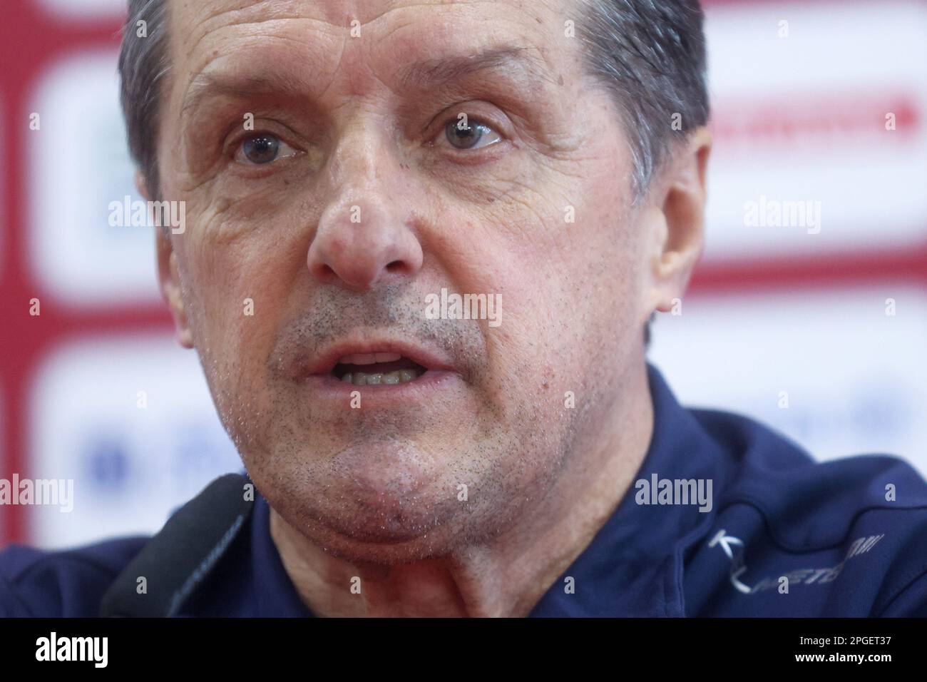 Head Coach of Bosnia and Herzegovina Faruk Hadzibegic speaks on a press conference at Bilino ...