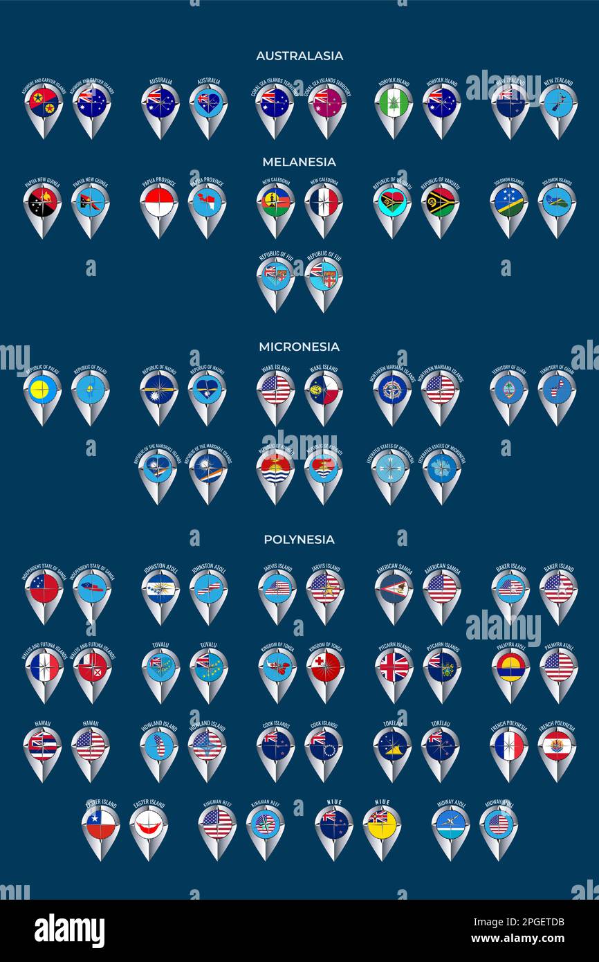 Set of illustrations of pointers in the form of flags of the countries ...