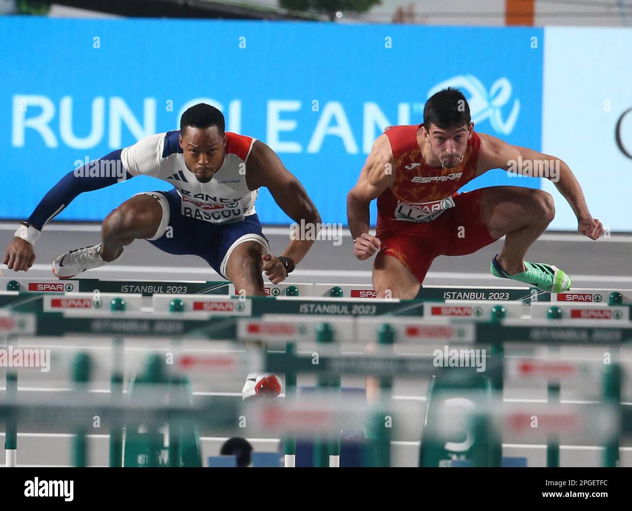Dimitri BASCOU of France and Enrique LLOPIS of Spain 60m Hurdles Men ...