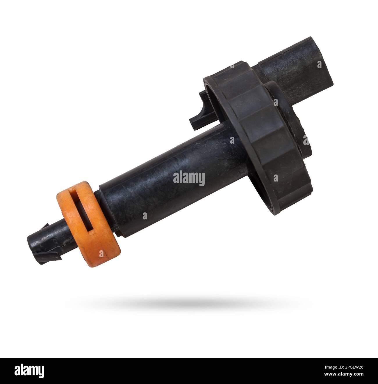 brake fluid reservoir cap with level gauge on a white isolated ...