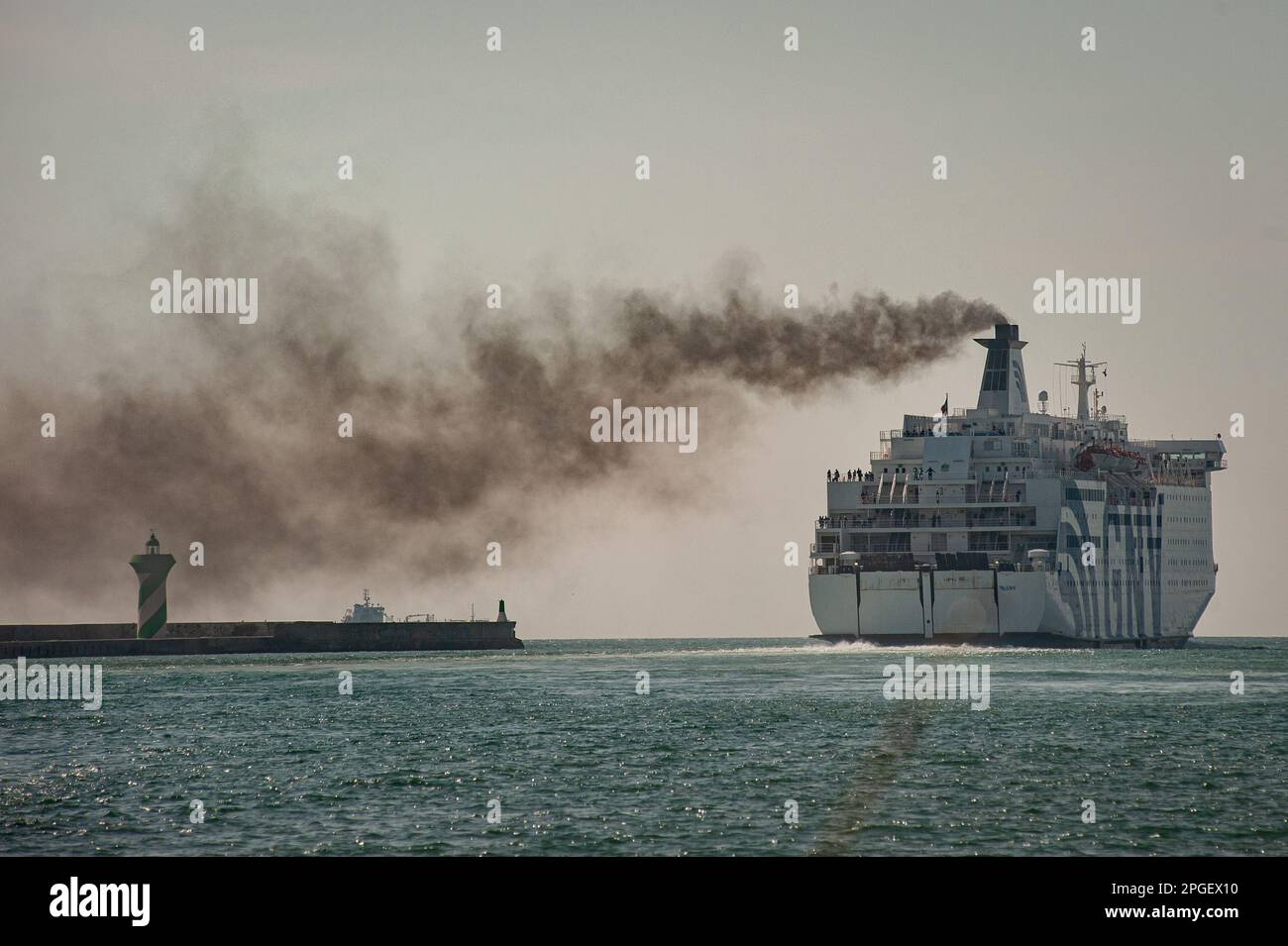 A Grandi Navi Veloci (GNV) company passenger ferry boat sails leaving ...