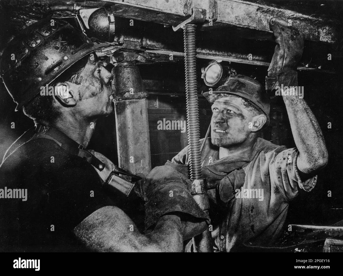 Netherlands 1961 - miners are checking roof supports in a state coal ...