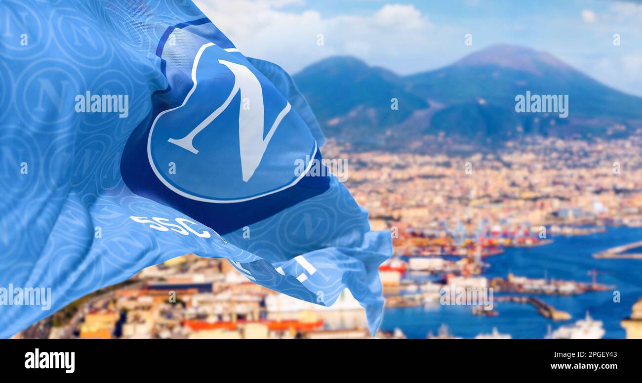 Naples, IT, March 2023: Flag of Napoli football team waving with the ...