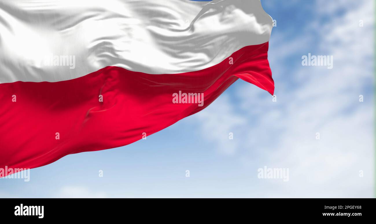 The national flag of Poland waving in the wind on a clear day. Two ...