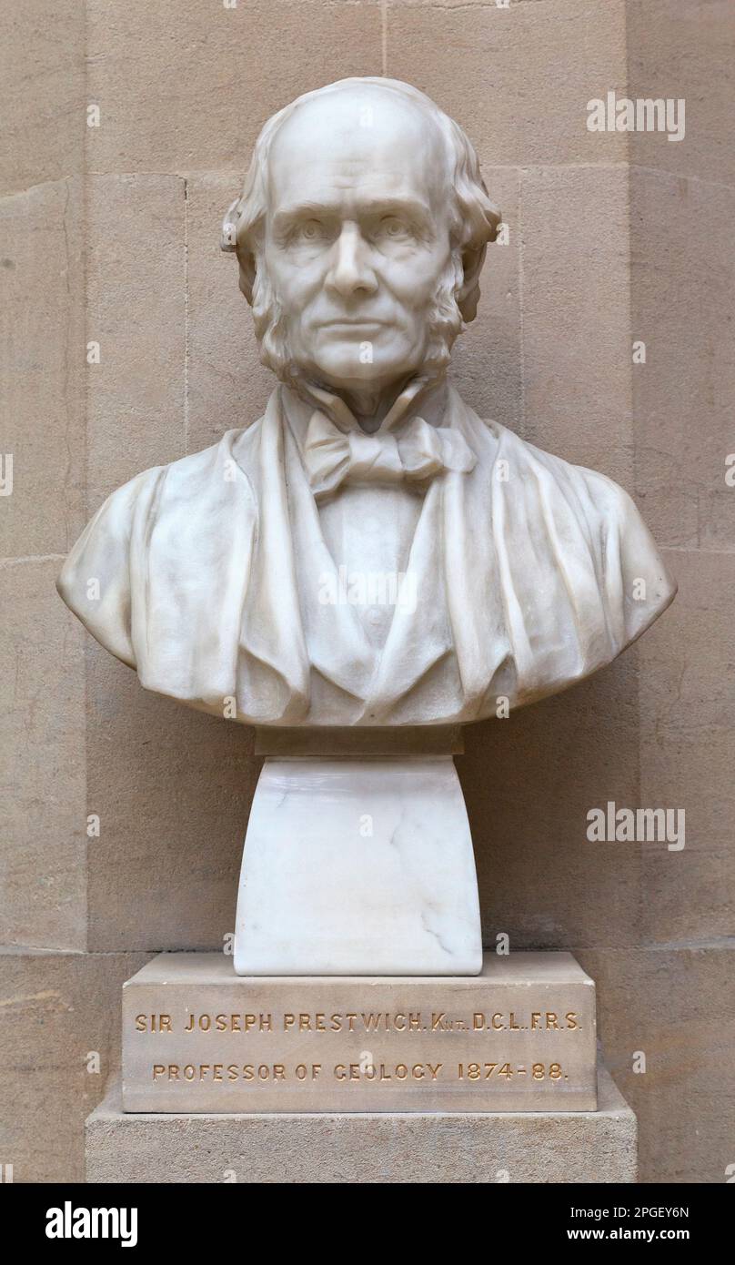 Stone bust of Sir Joseph Prestwich, professor of geology. Oxford museum ...