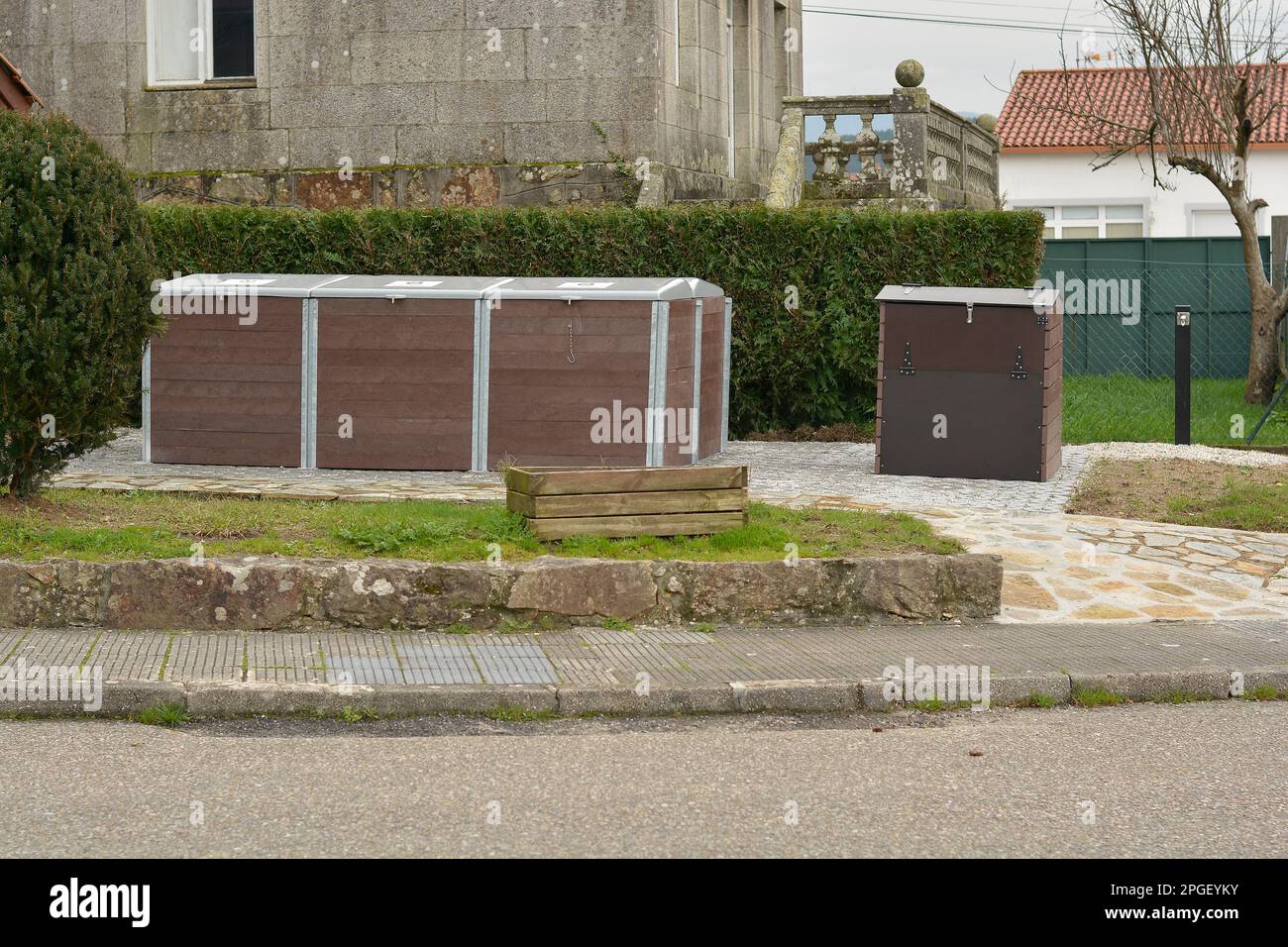 Community composter placed in a common residential area to recycle and ...