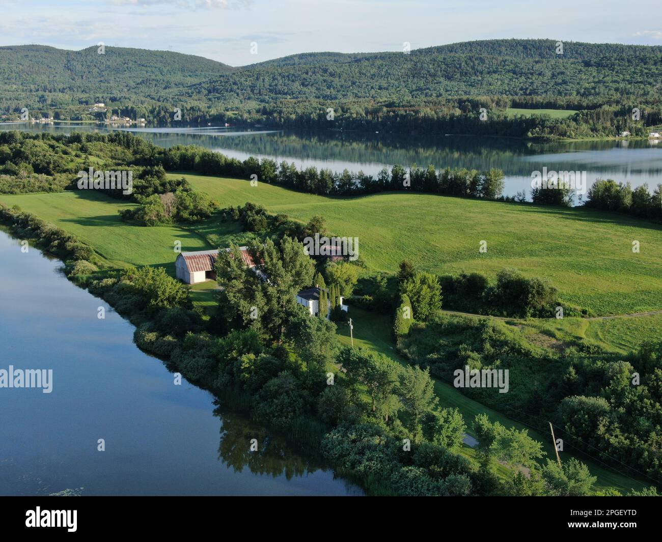View of the peninsula at Hebertville and the Laurentian mountain in the ...