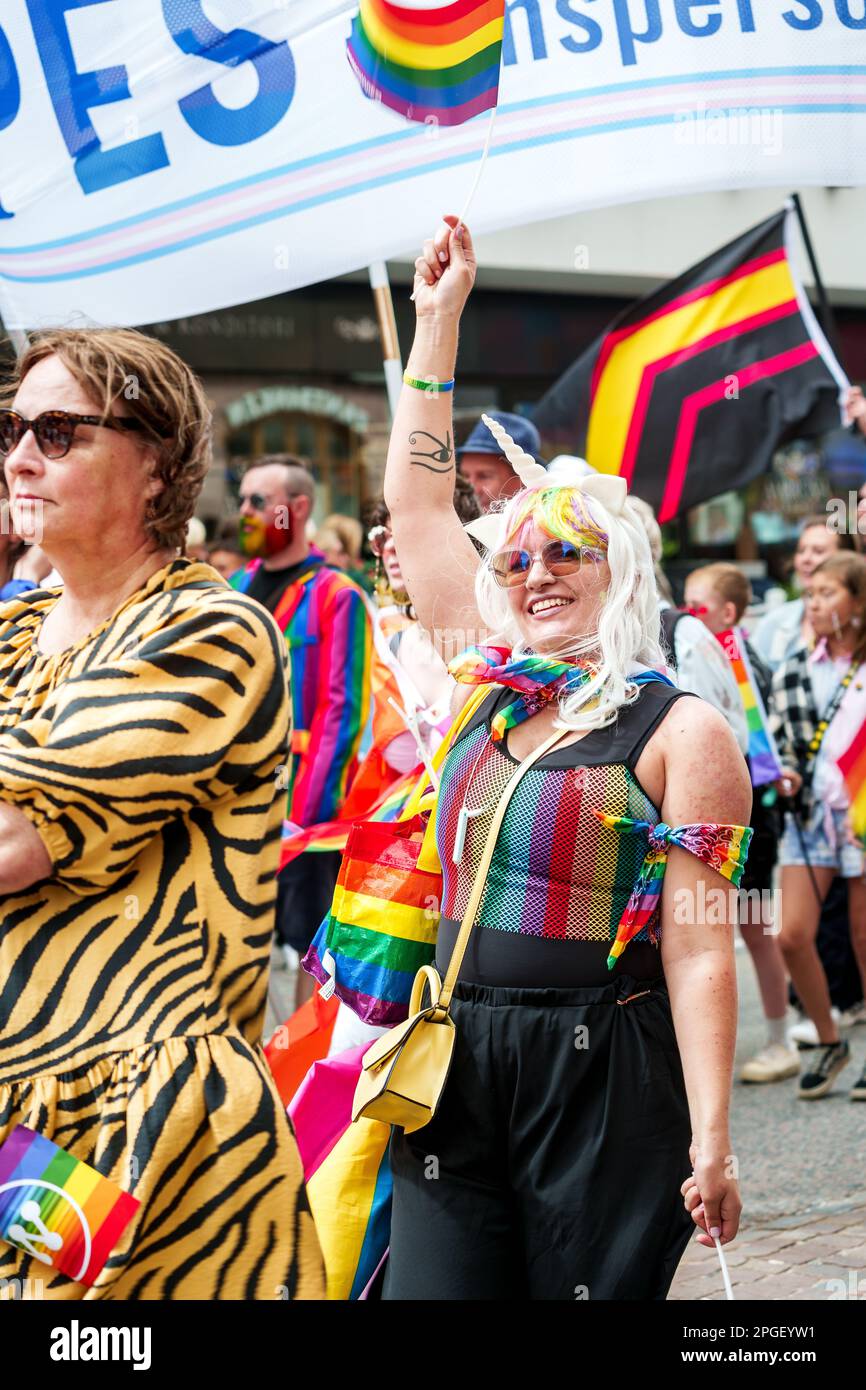 The people participating in a pride parade in Malmo, Sweden Stock Photo ...