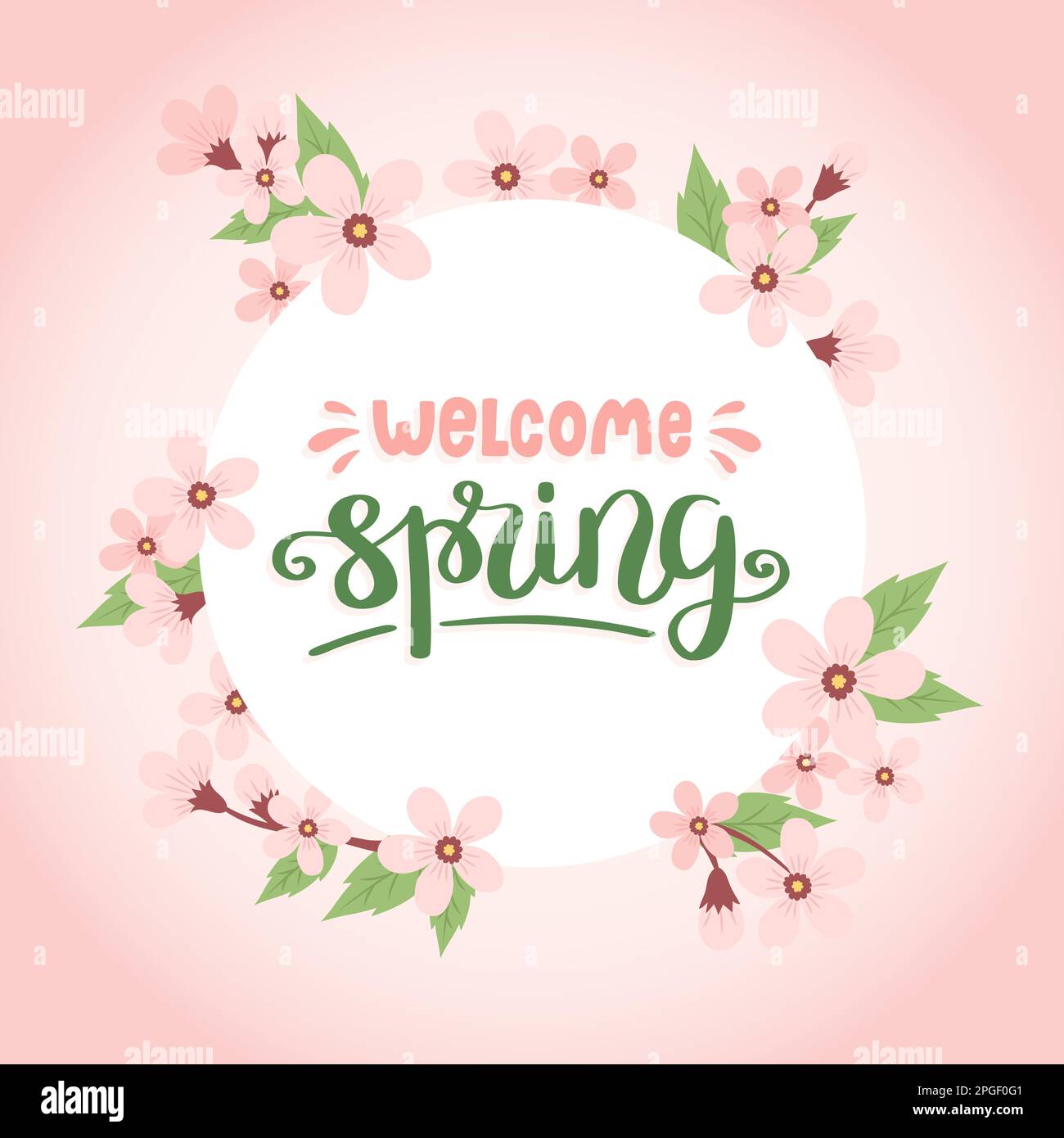 Welcome spring, lettering with cherry blossom frame. Spring vector ...