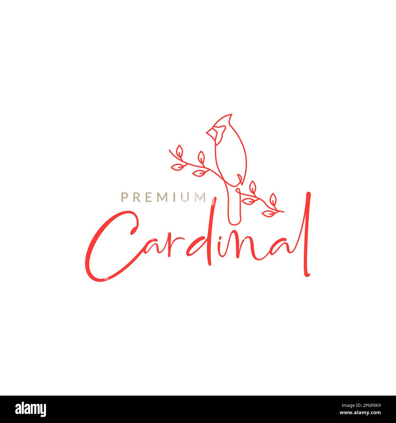 cardinal bird perched tree twig leaves feminine line art logo design ...