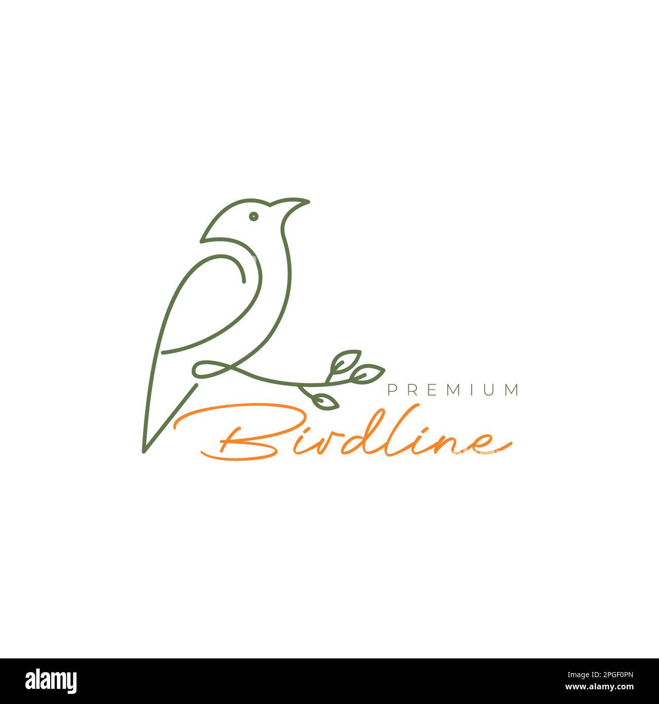 exotic little bird perched twig line art feminine logo design vector ...