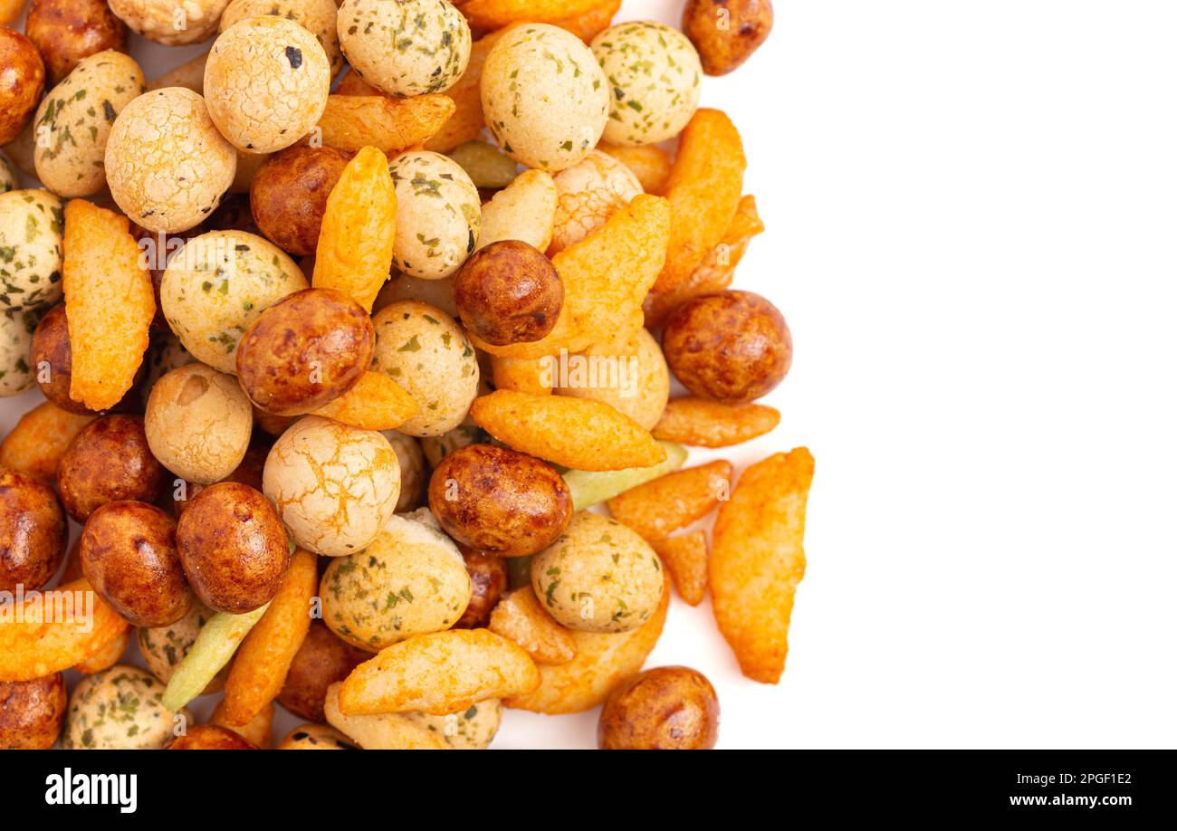 A Trail Mix of Various Rice Crackers a Spicy and Salty Snack Isolated ...
