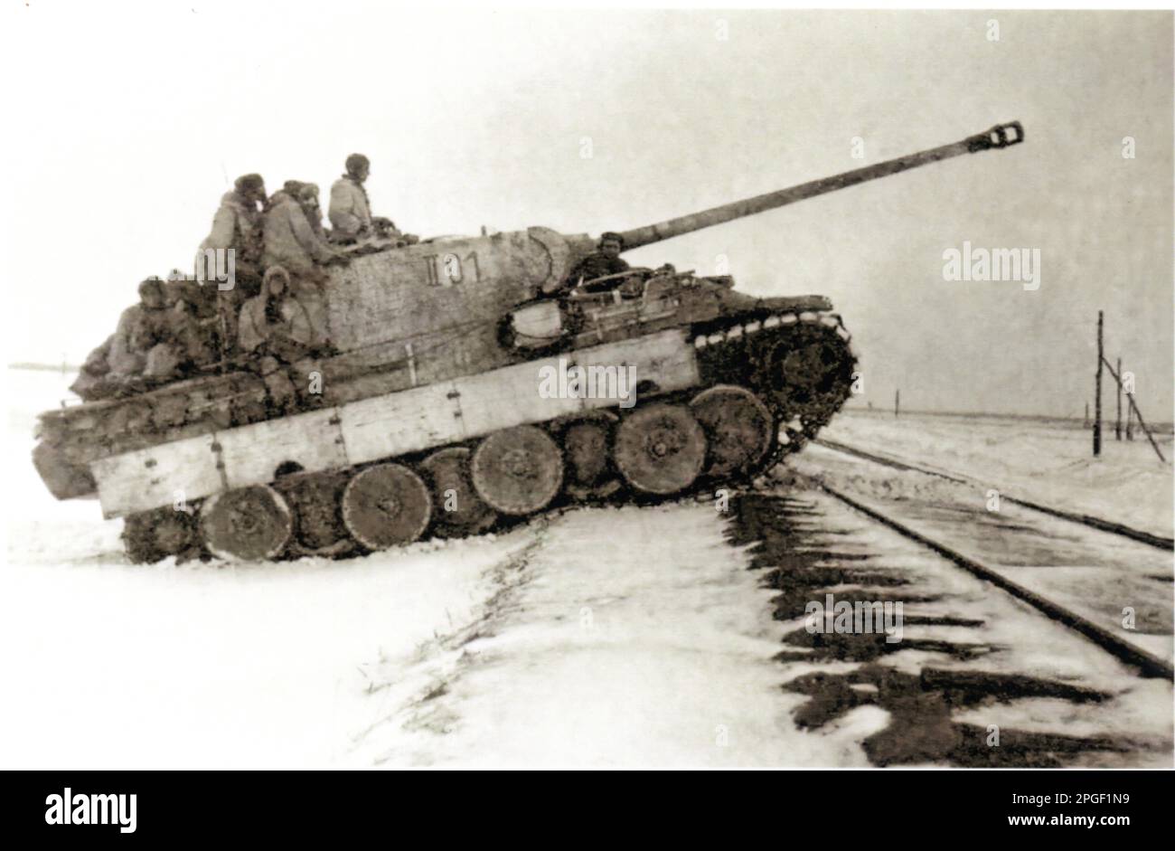 World War Two B&W photo A German Panther Tank crosses a Railway ...