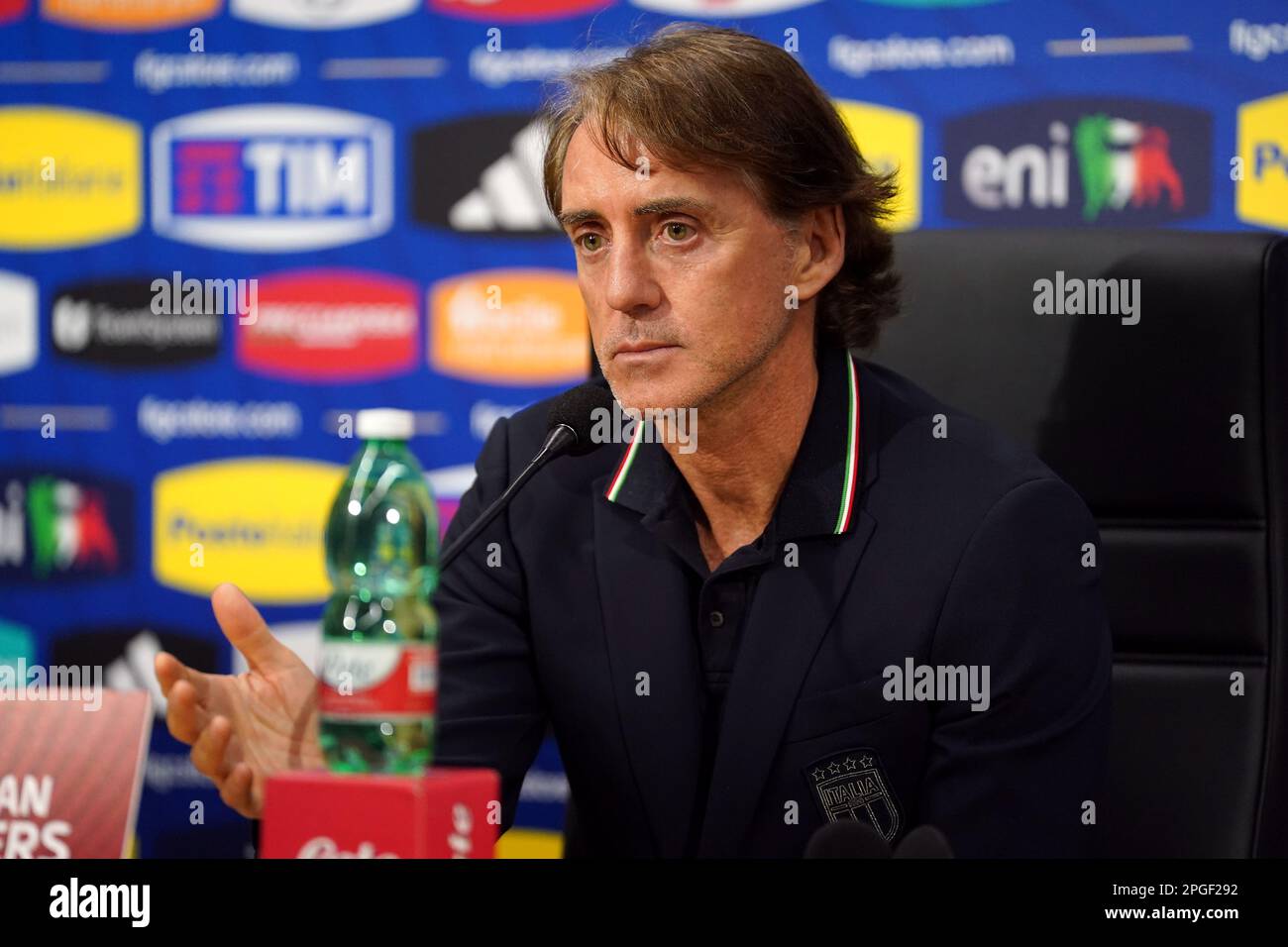 Italy manager Roberto Mancini during a press conference at the Diego ...