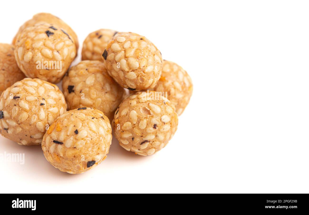 Rice Cracker Ball with Seaweed Isolated on White Background Stock Photo ...