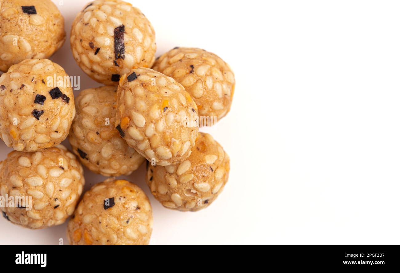Rice Cracker Ball with Seaweed Isolated on White Background Stock Photo ...