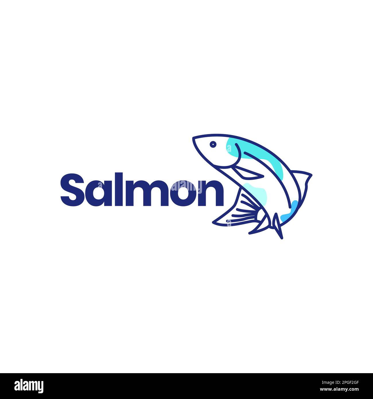 salmon fish sea ocean fresh food line art modern abstract colorful logo ...