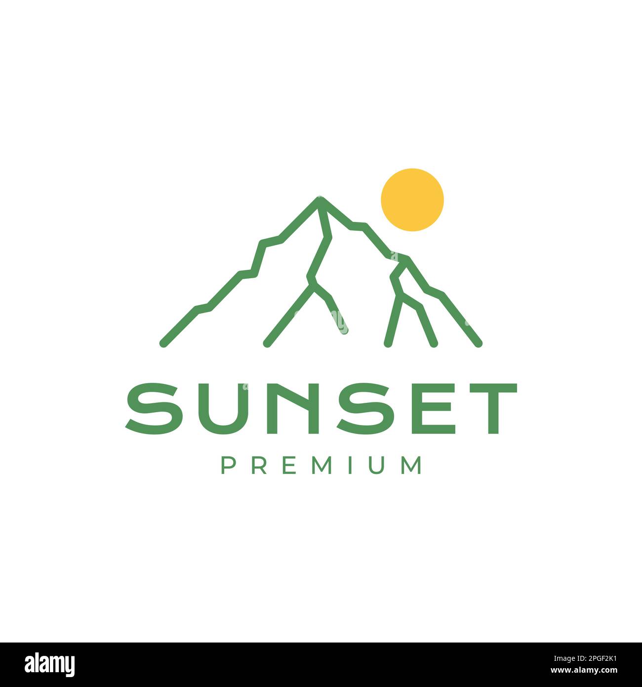 green high hill peak mount sunset afternoon line minimal logo design ...