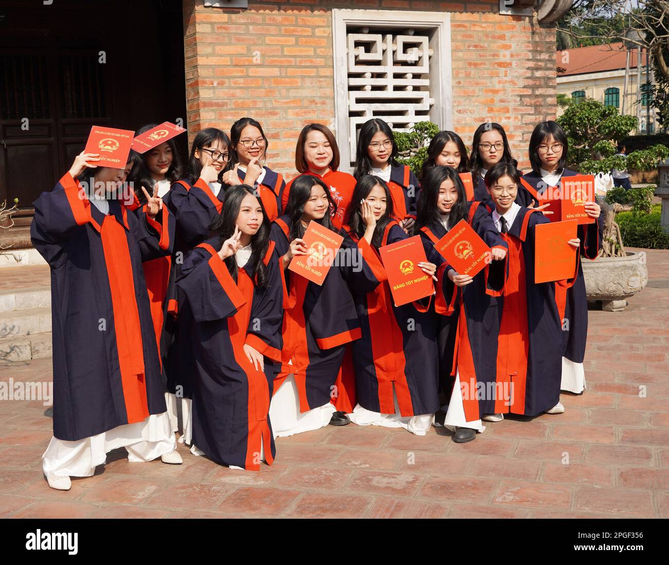 Hanoi, Vietnam - February 25, 2023 - Vietnamese students visit Hanoi's Temple of Literature ...