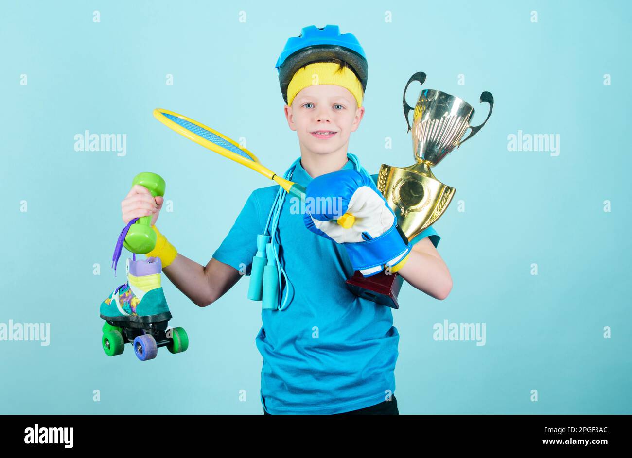 achievement is its own reward. award ceremony. Happy child sportsman ...