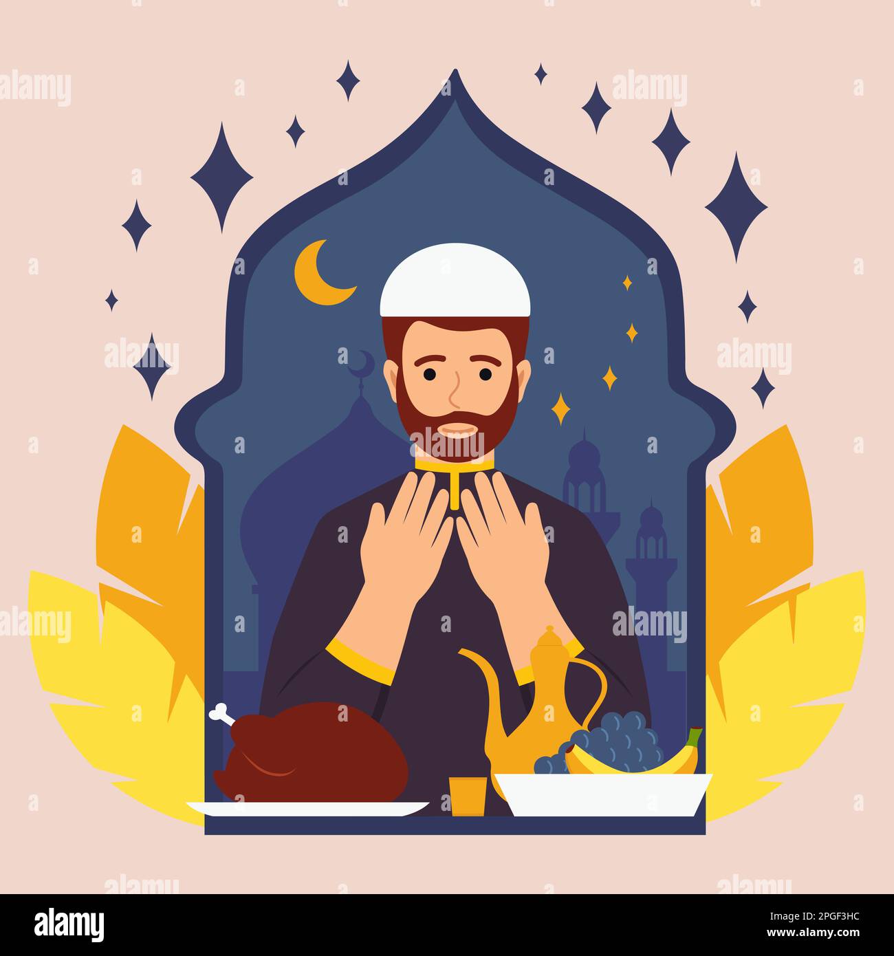Muslim Man Praying Before Iftar Islam Vector Illustration In Flat Style ...
