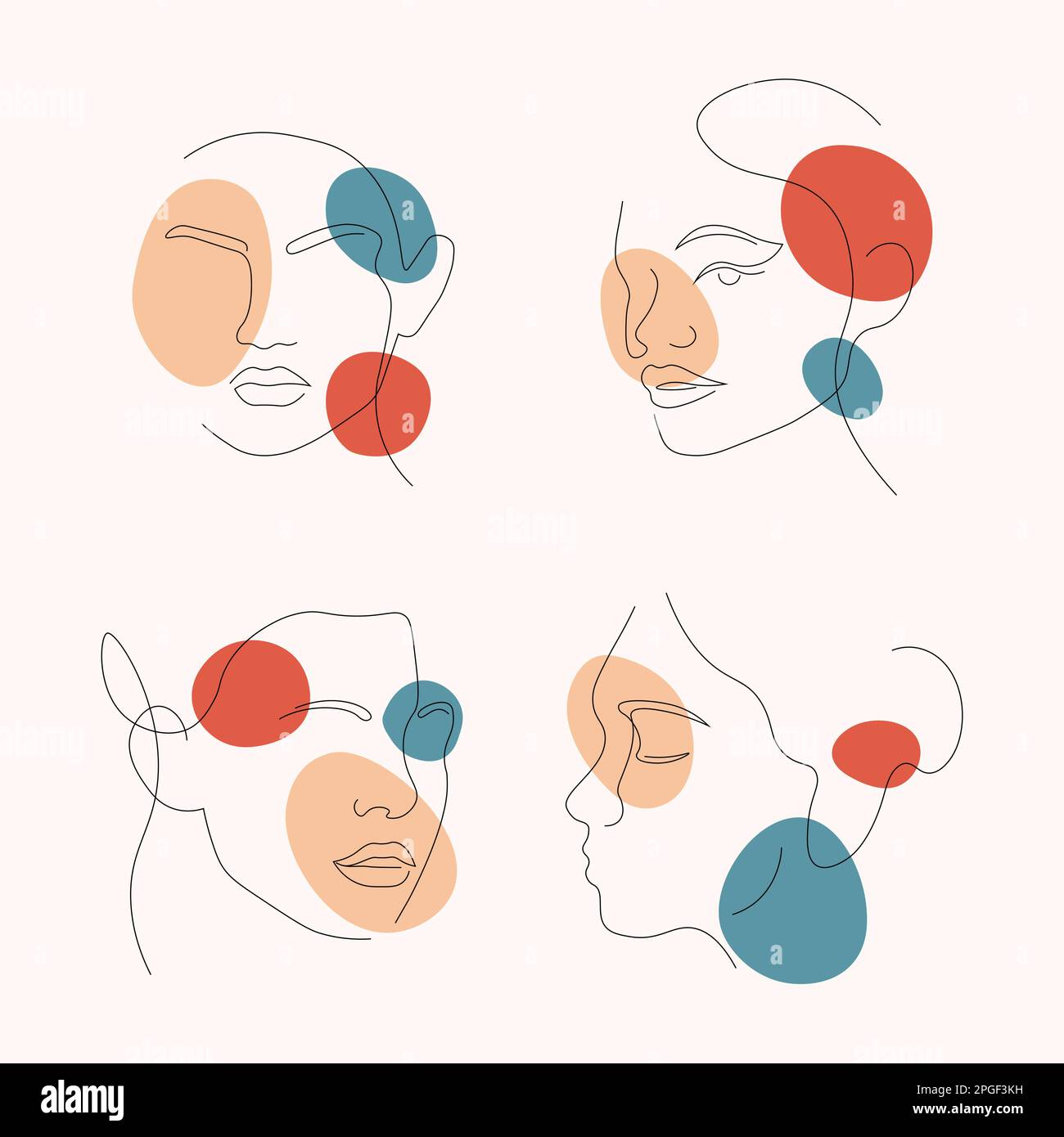 Set Of Hand Drawn Minimalistic One Line Women Faces Vector Illustration ...