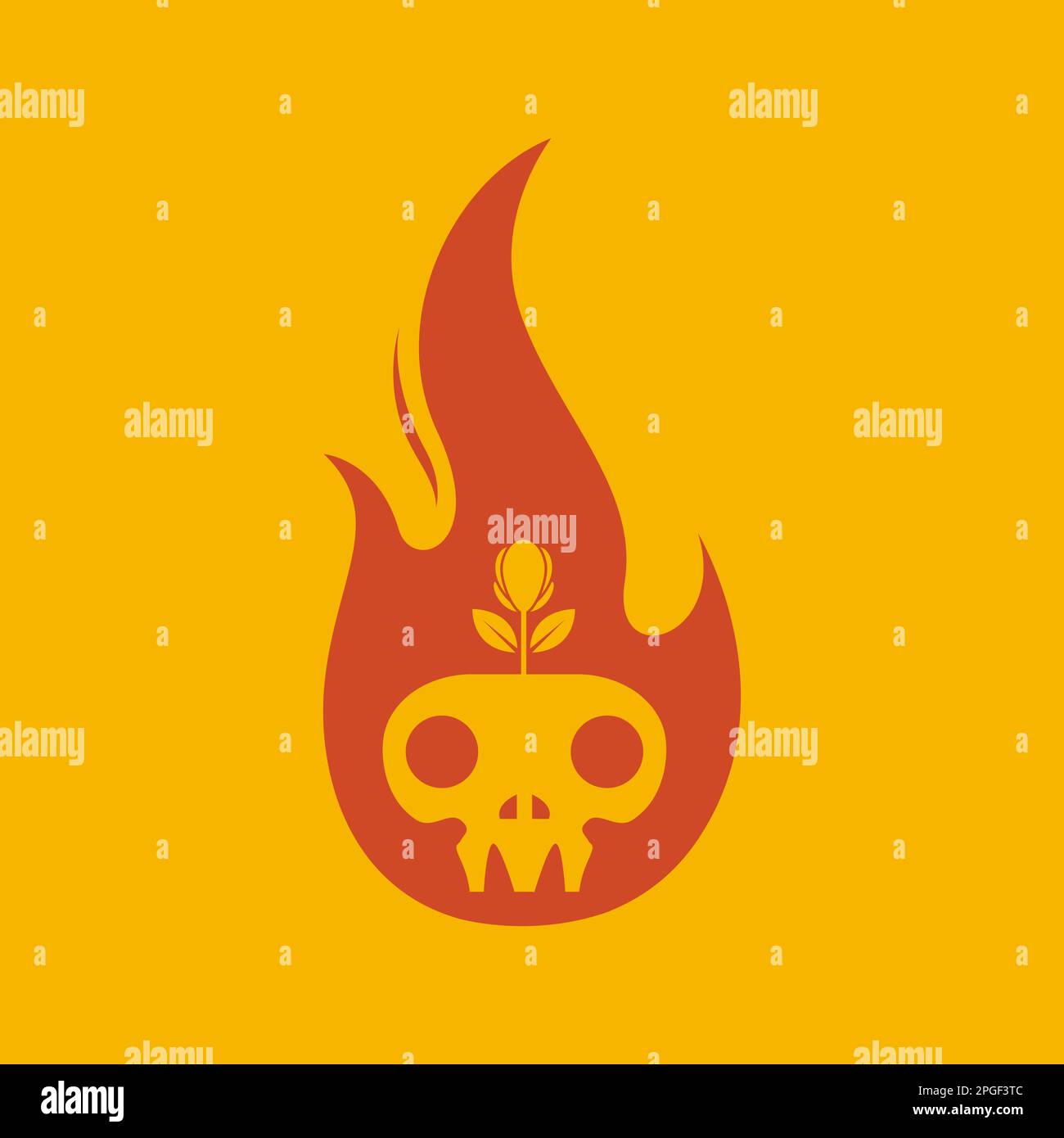 fire flame skull cranium bones flower rose flat modern logo design ...