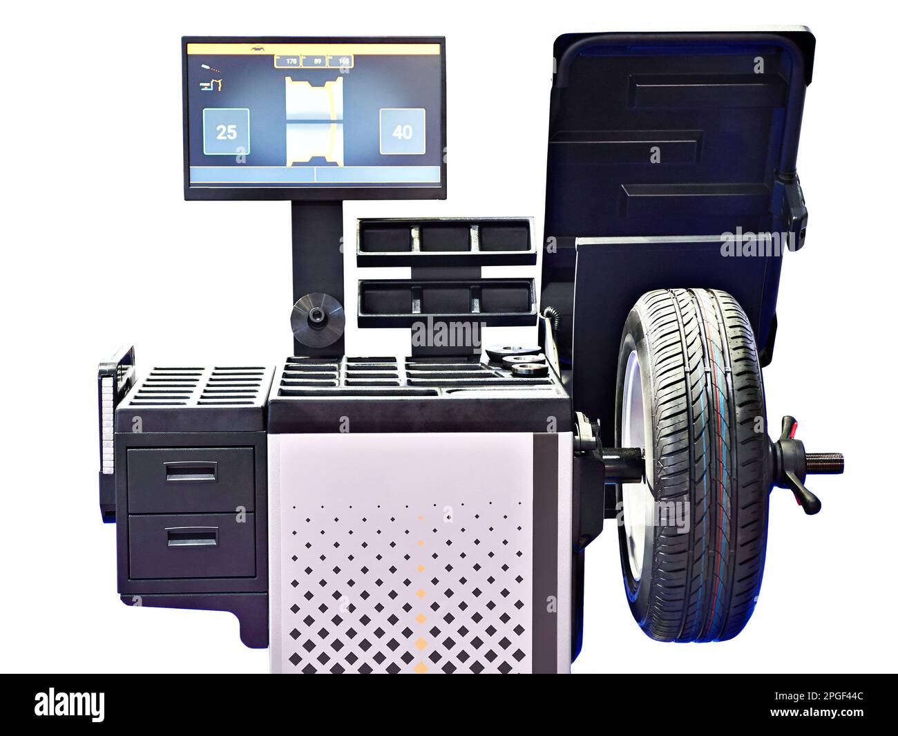 Stand for balancing the wheels of the car isolated white Stock Photo ...