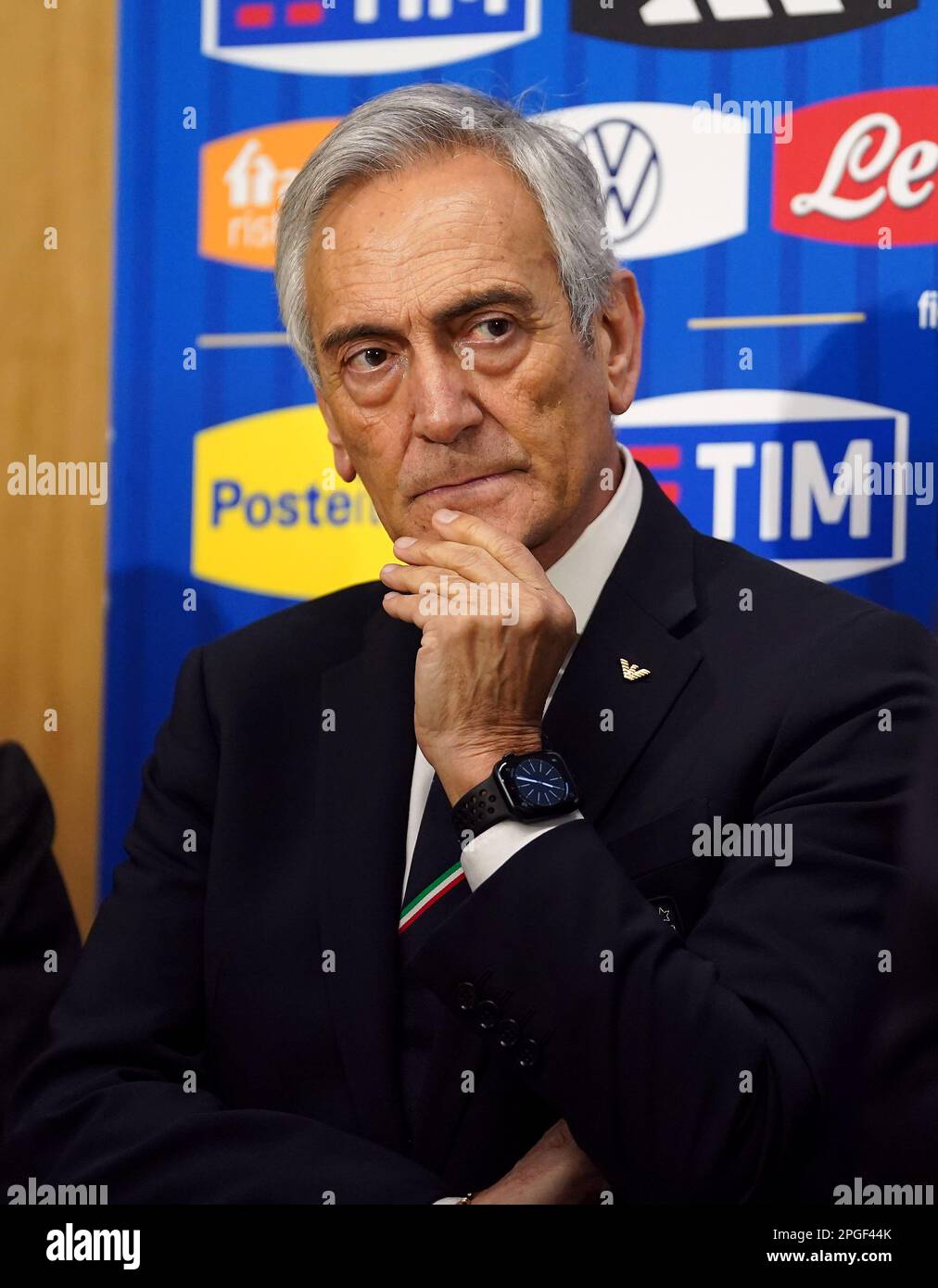 Italian FA president Gabriele Gravina during a press conference at the ...