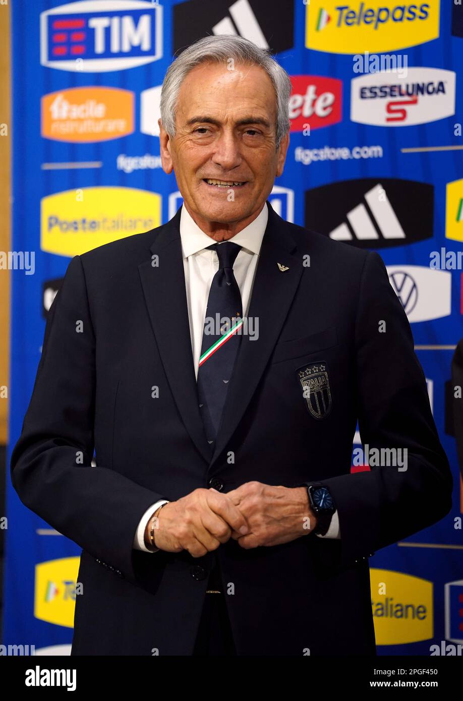Italian FA president Gabriele Gravina during a press conference at the ...