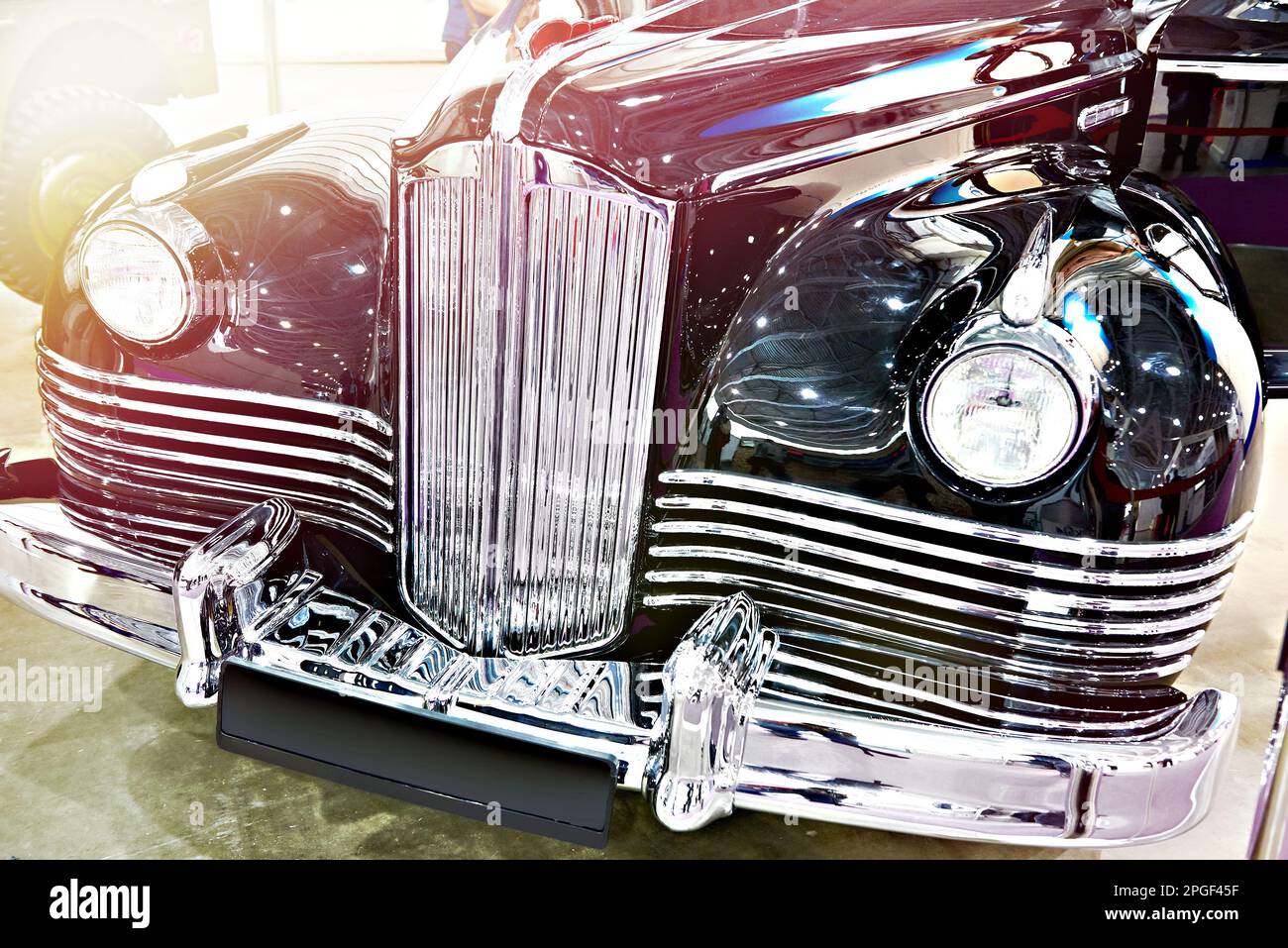 Luxury black chrome retro car Stock Photo - Alamy