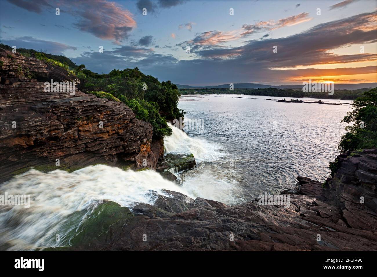 Waterfall during sunset, Canaima National Park, Bolivar State ...