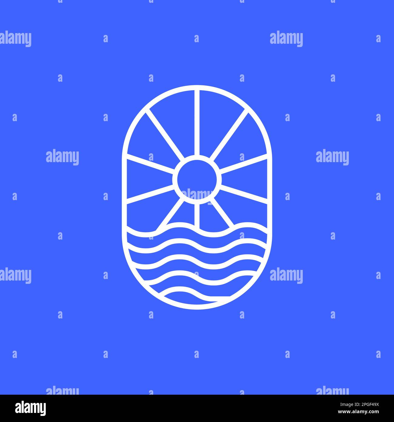 nature sea water sun sunburst line minimal badge logo design vector ...