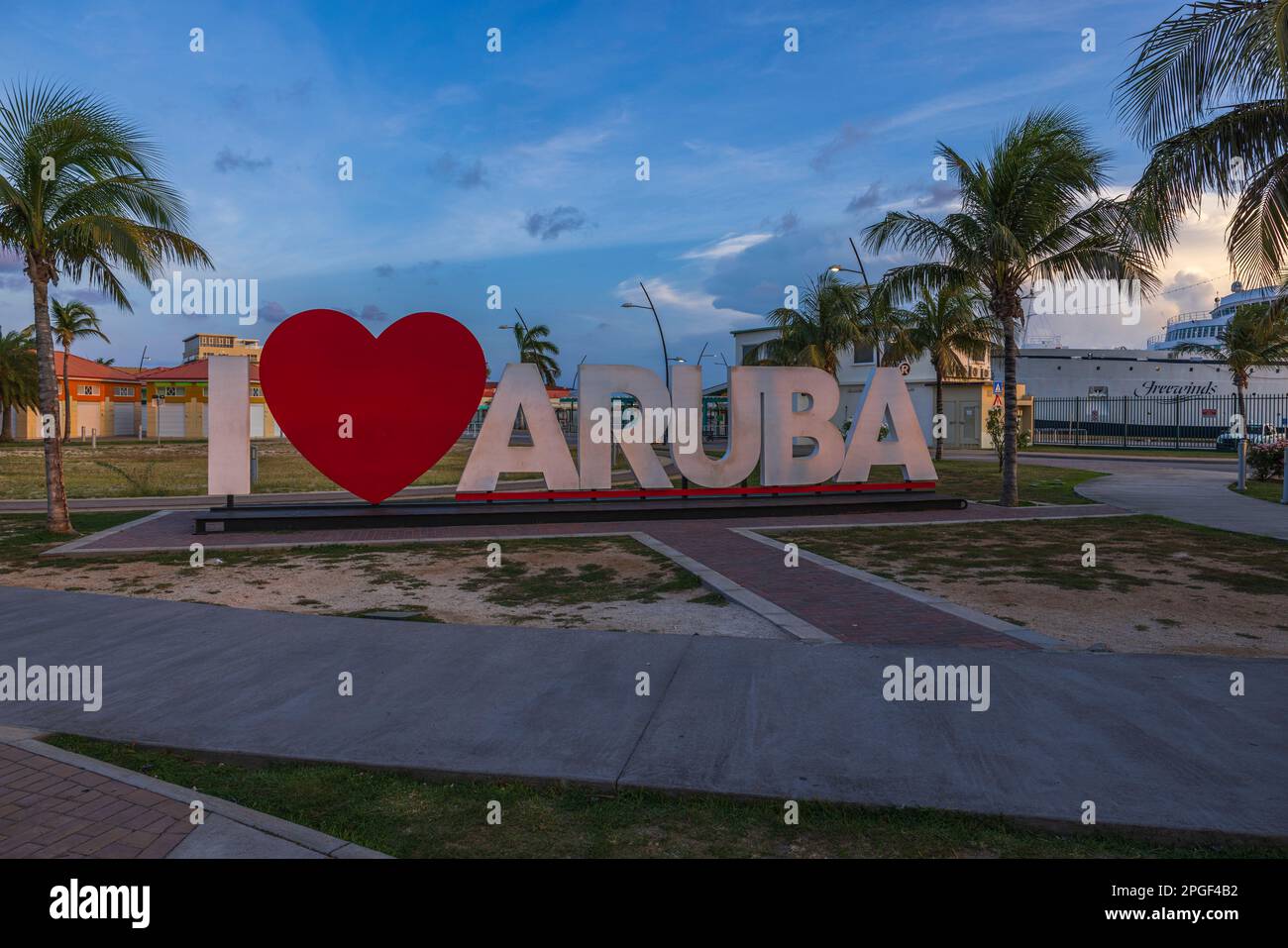 Close up view of letters I love Aruba in center of Oranjestad, capital ...