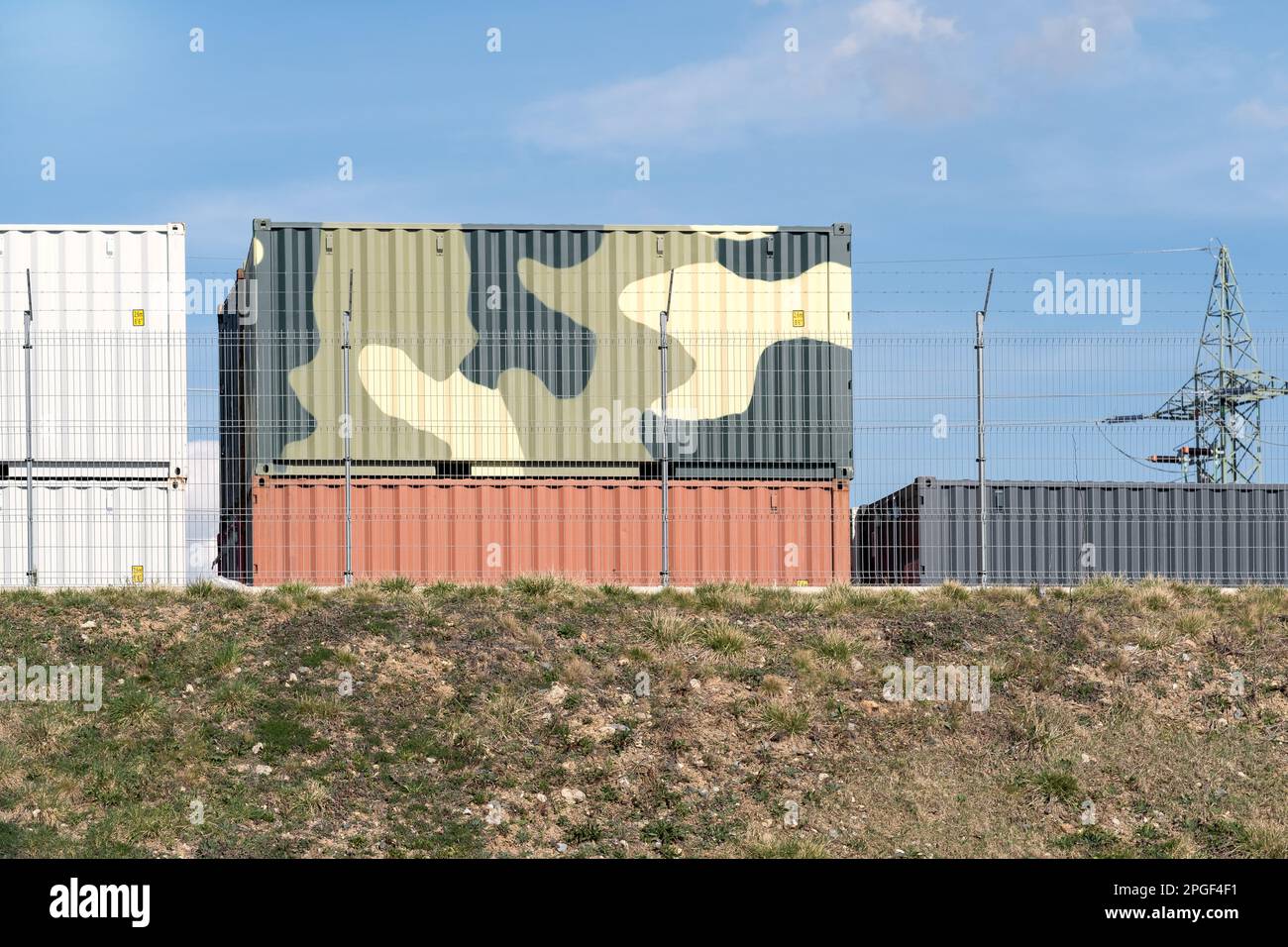 Military shipping container are special-purpose container. stacked ...
