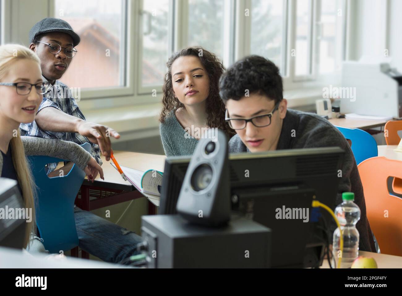 University students working on computer in Laboratory School, Bavaria ...
