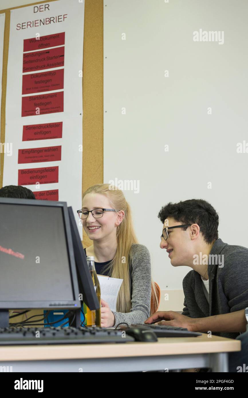 University students studying in computer laboratory School, Bavaria ...