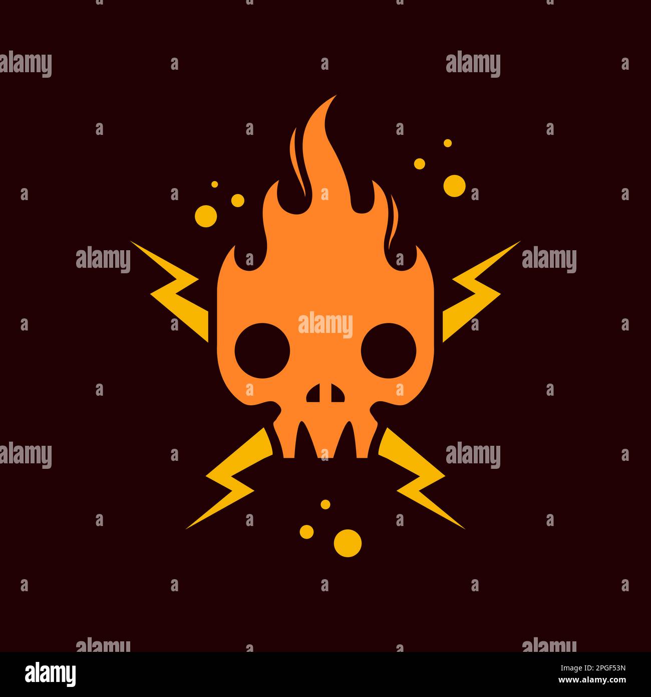 head skull cranium fire flame hot thunderbolt simple colored logo ...