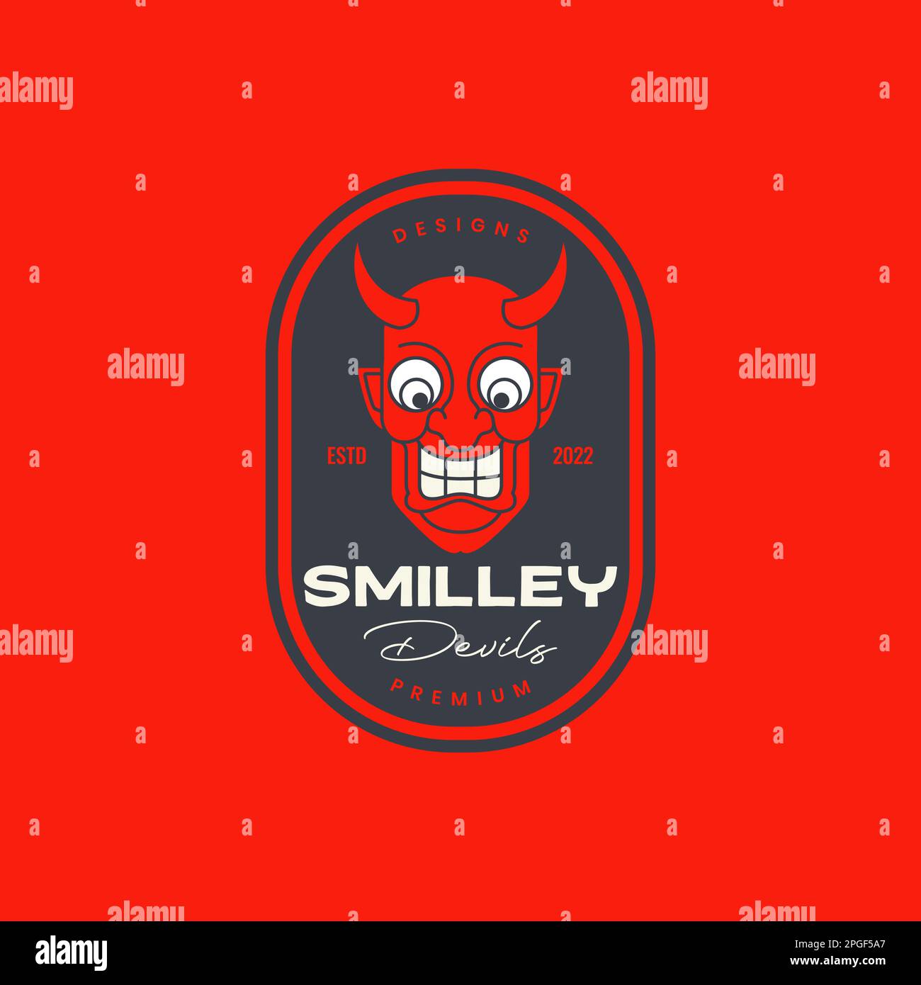 devil demon evil horned smile cartoon mascot badge vintage logo design ...
