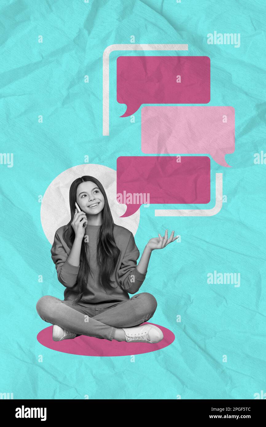 3d retro abstract creative artwork template collage of teenager girl ...