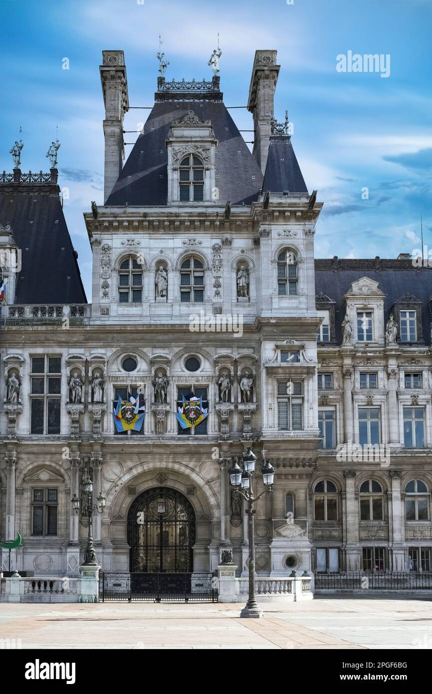 Paris, the facade of the Hotel de Ville, city hall of the french ...
