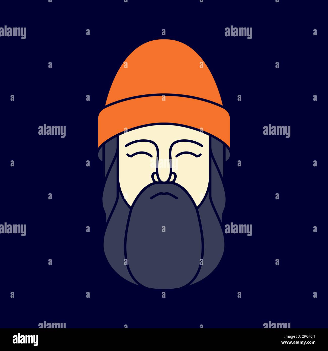 cool man face head bushy beard wearing beanie hat colorful mascot logo ...