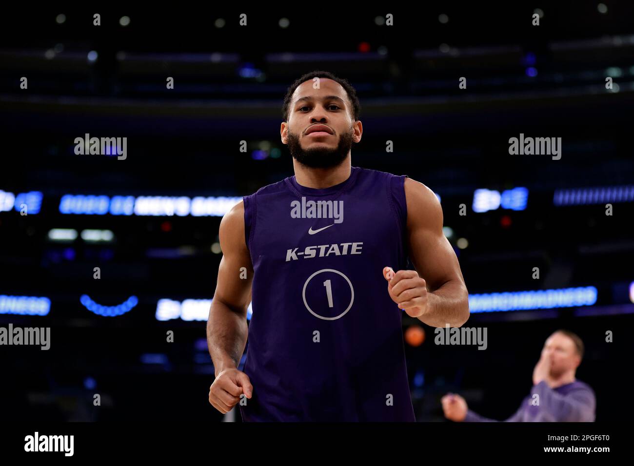 Kansas State guard Markquis Nowell runs during practice before a Sweet ...